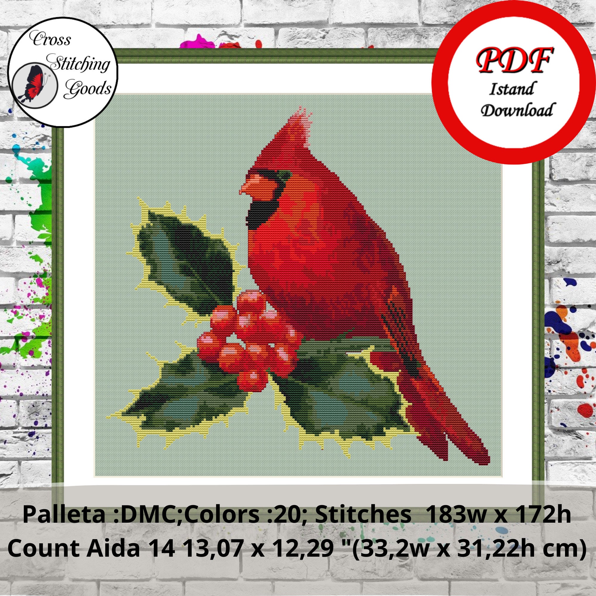Cardinal and Holly Cross Stitch Pattern Modern Cross Stitch - Etsy