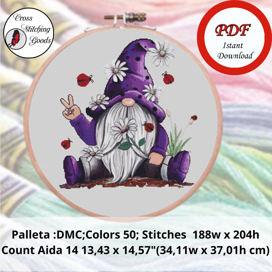 Hippie Gnome With Ladybugs ,summer Cross Stitch Pattern - Etsy