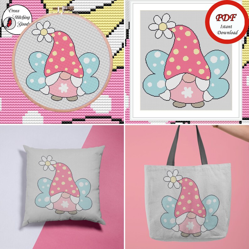 Spring Gnomes Set of 4 Gnomes Cross Stitch Patterns Modern - Etsy