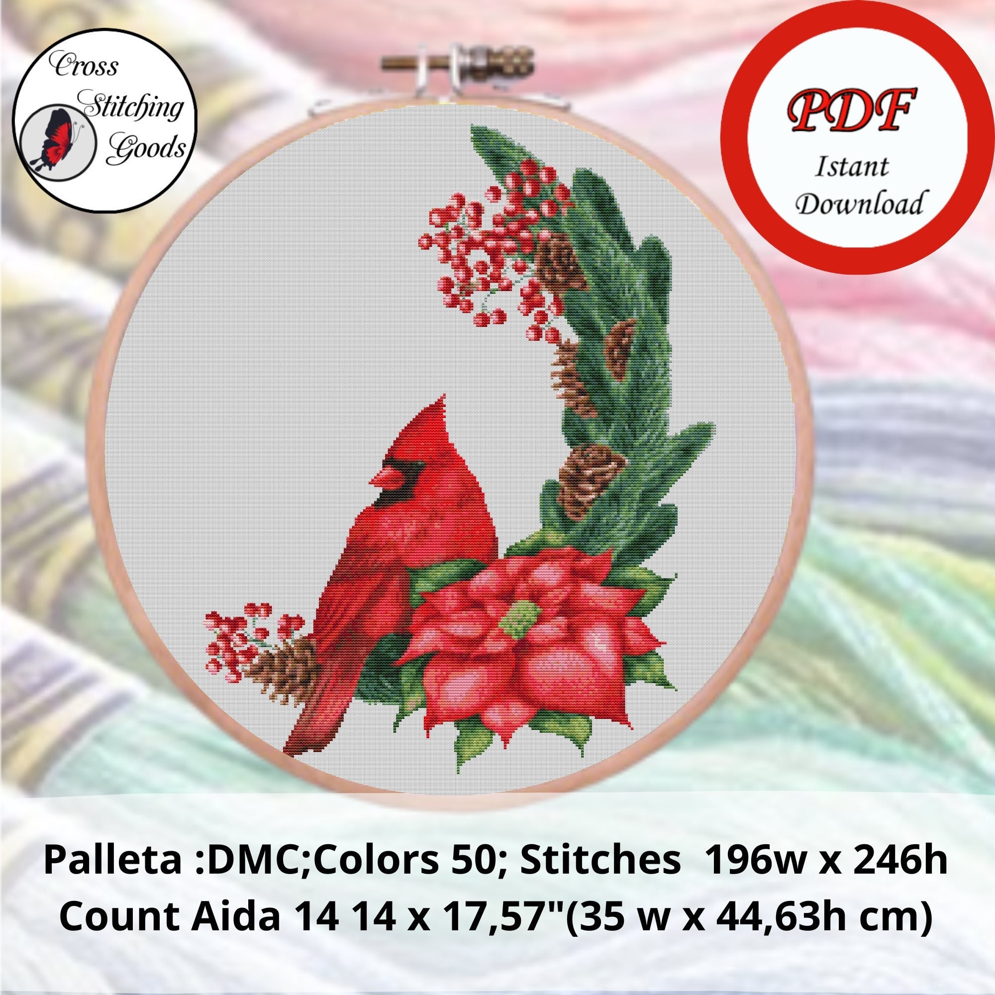 Winter Red Cardinal Bird Cross Stitch Pattern , Easy Cross Stitch ...