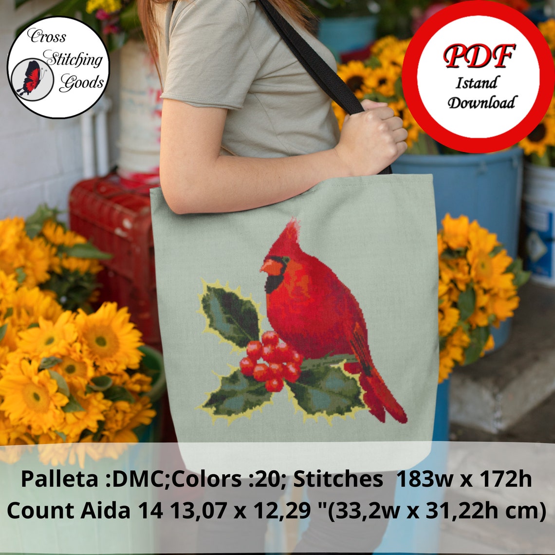 Cardinal and Holly Cross Stitch Pattern Modern Cross Stitch - Etsy