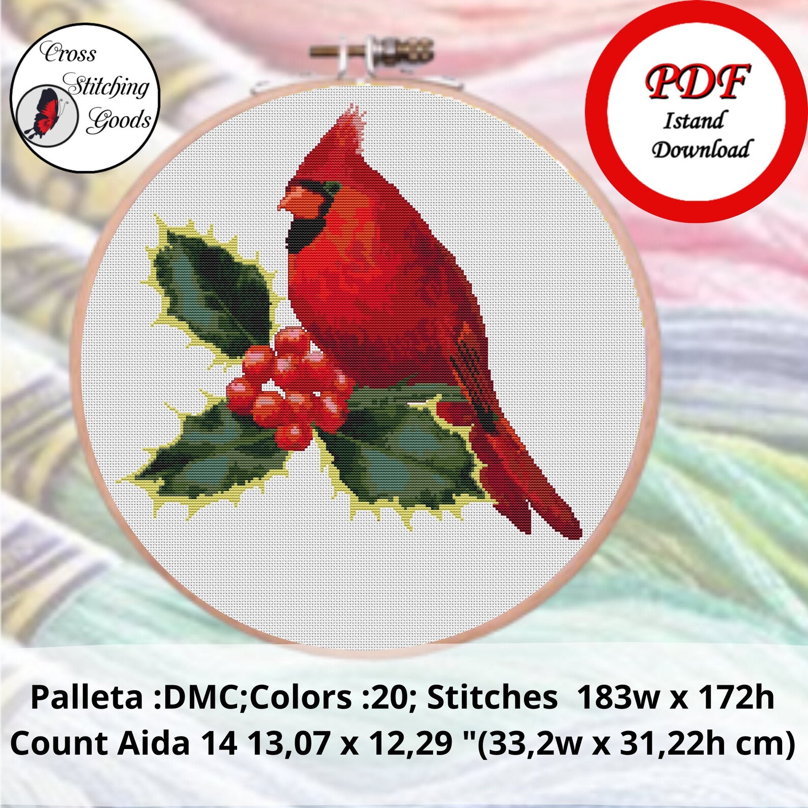Cardinal and Holly Cross Stitch Pattern Modern Cross Stitch - Etsy
