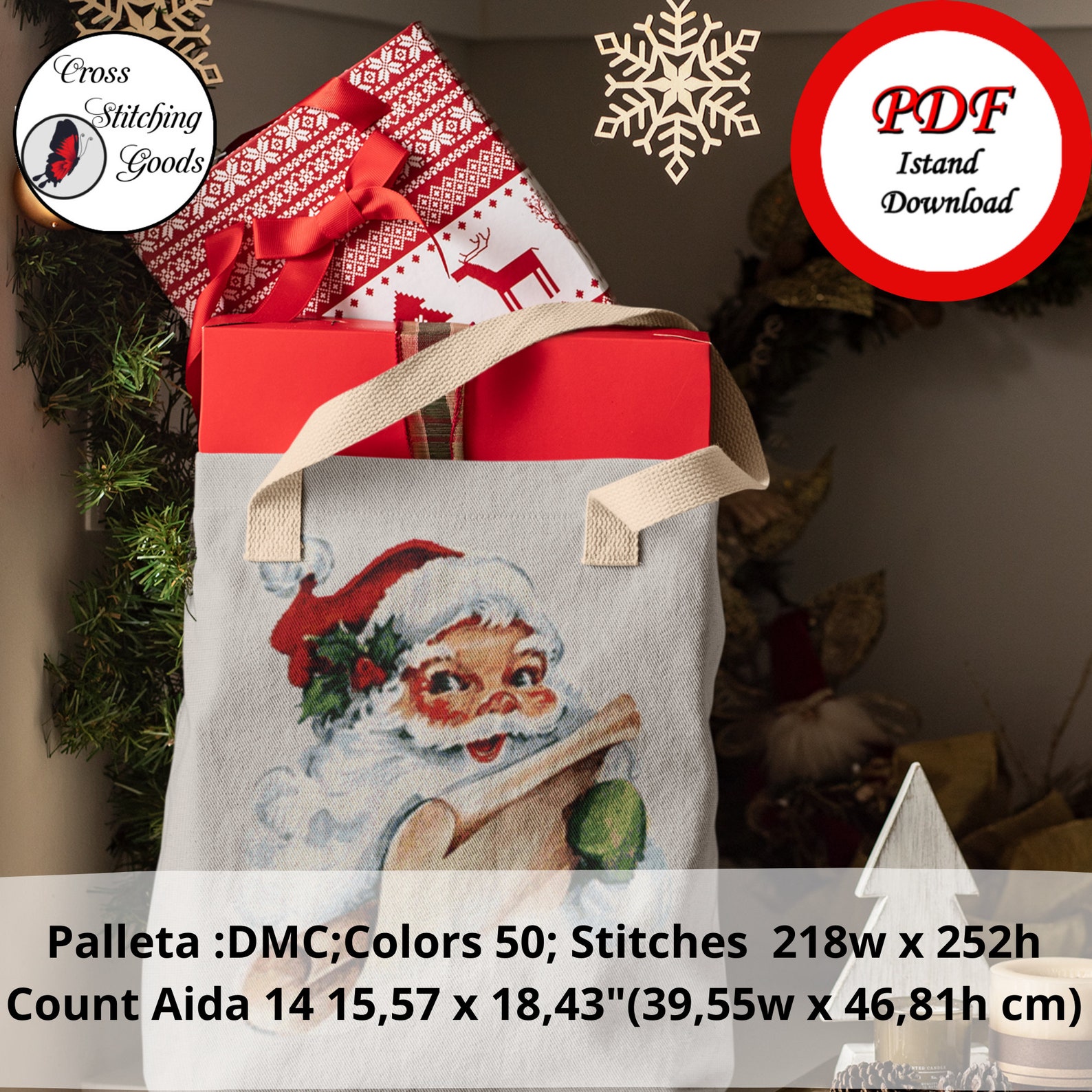 Santa Claus Cross Stitch Pattern Modern Cross Stitch Pattern | Etsy