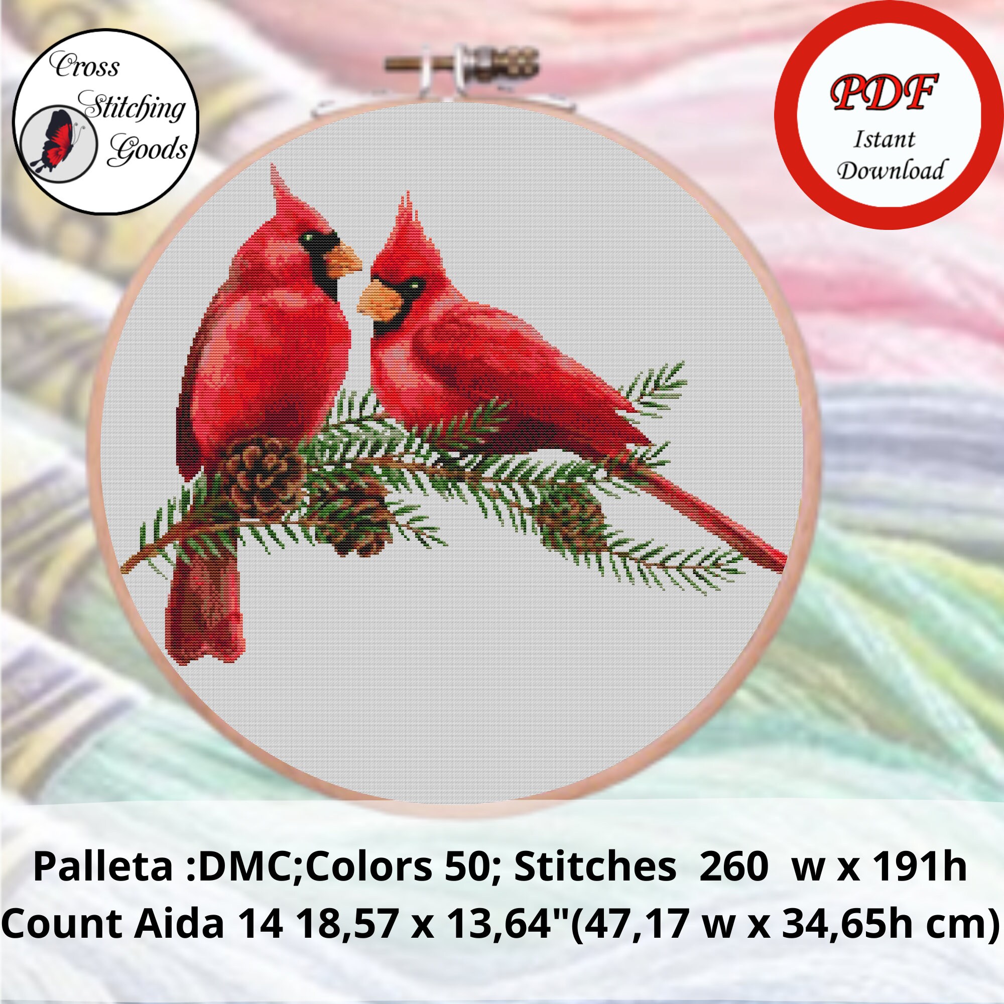 Red Nortern Cardinal Birds Cross Stitch Pattern Modern Cross | Etsy