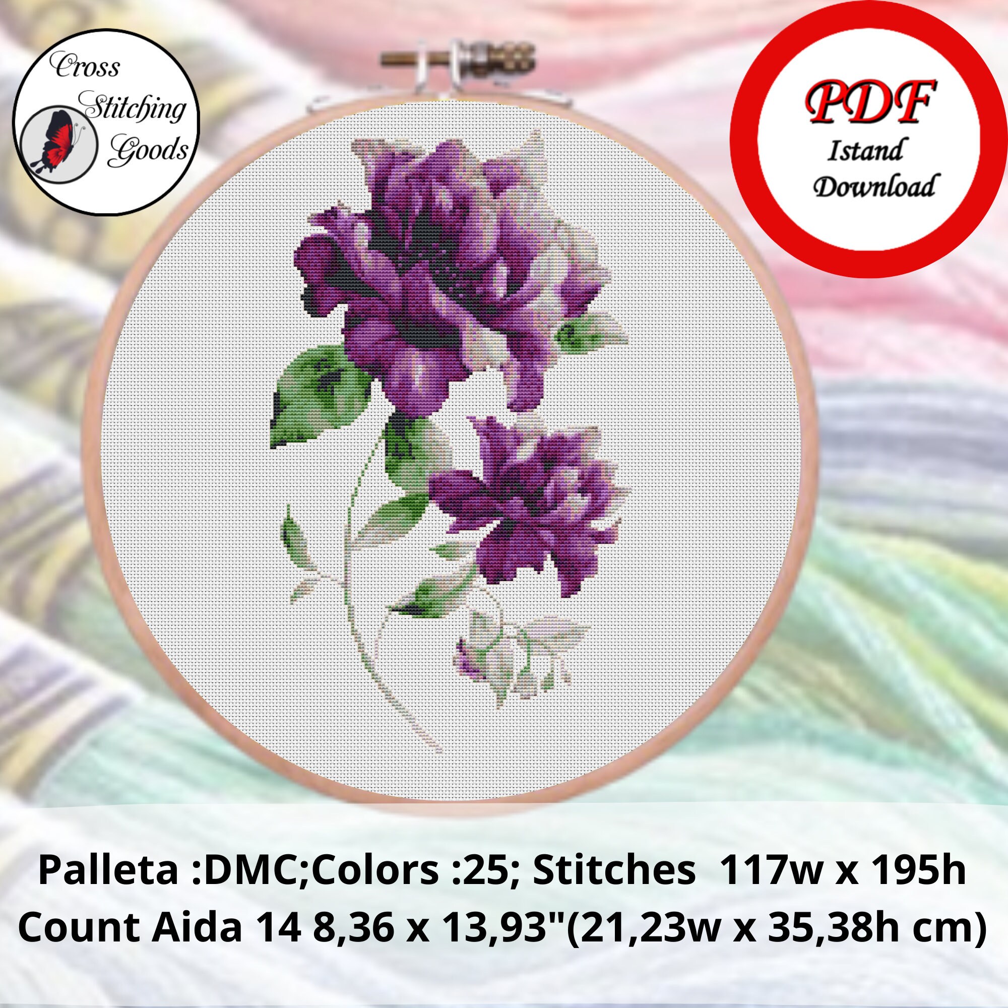 Violet Flowers Cross Stitch Pattern , Easy Cross Stitch Pattern PDF - Etsy