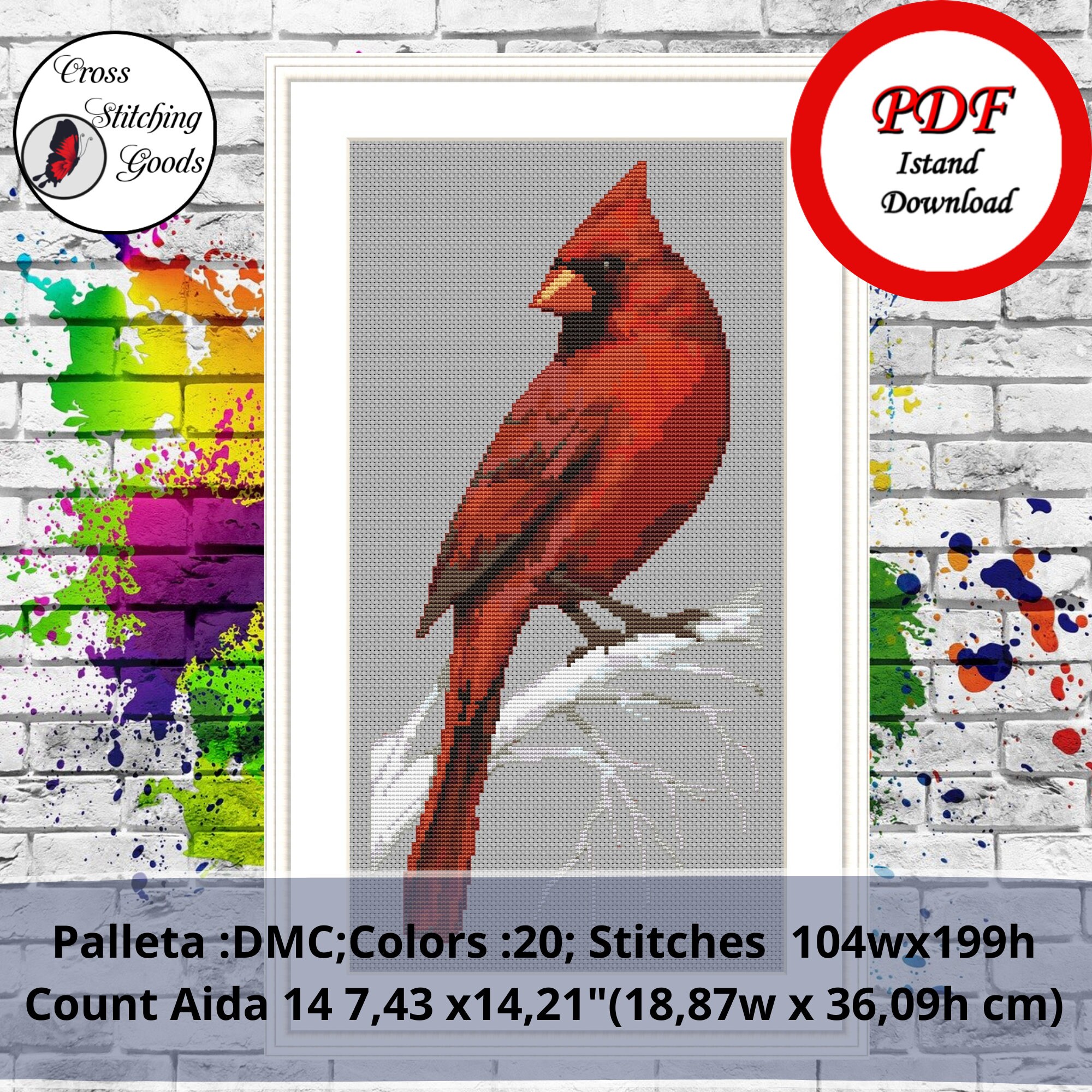 Winter Cardinal Cross Stitch Pattern Easy Cross Stitch | Etsy