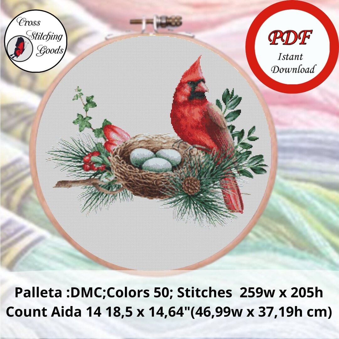 Red Cardinal Bird Cross Stitch Pattern , Easy Cross Stitch Pattern PDF ...