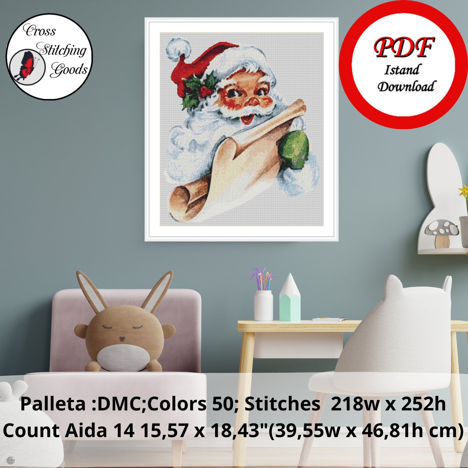 Santa Claus Cross Stitch Pattern Modern Cross Stitch Pattern - Etsy