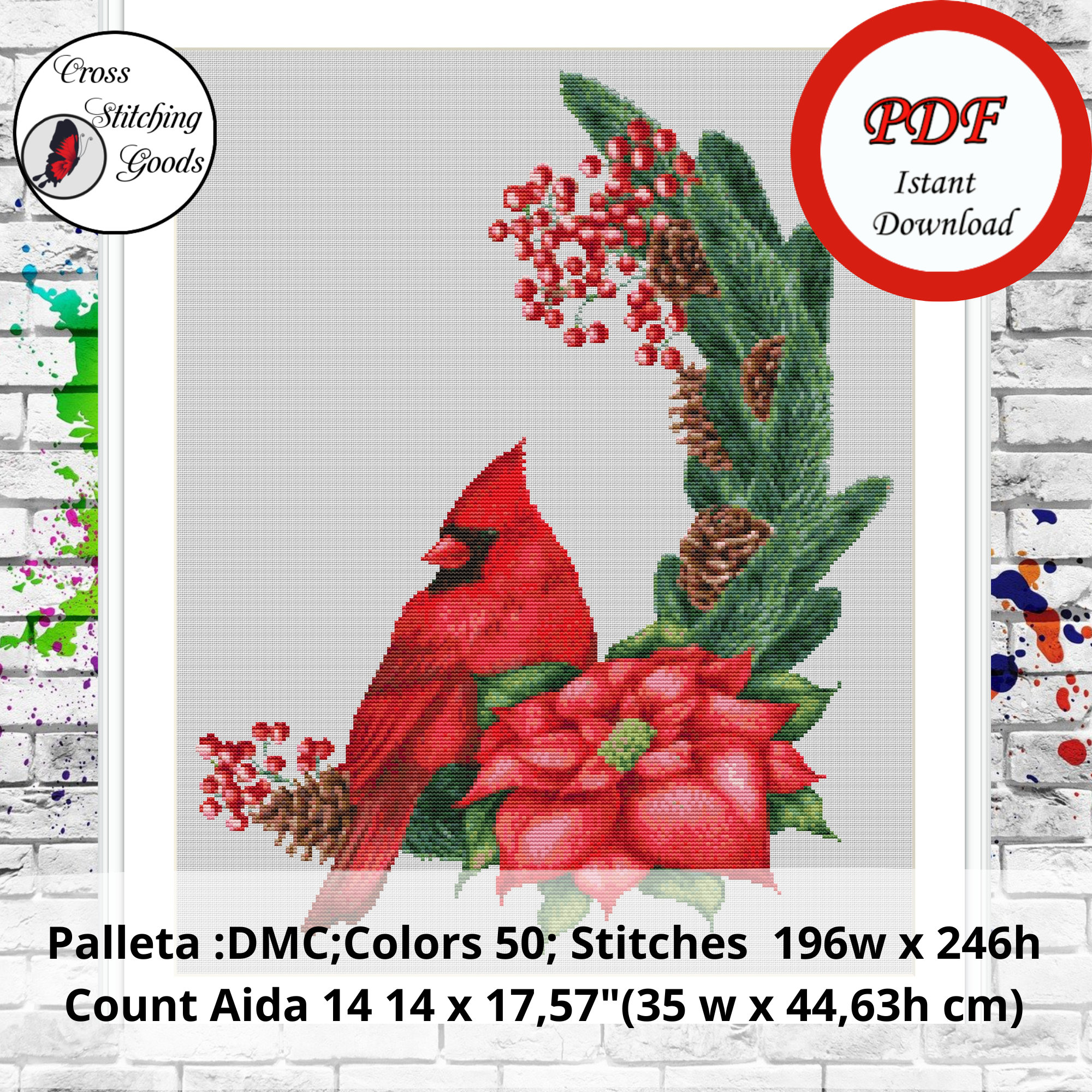 Winter Red Cardinal Bird Cross Stitch Pattern , Easy Cross Stitch ...