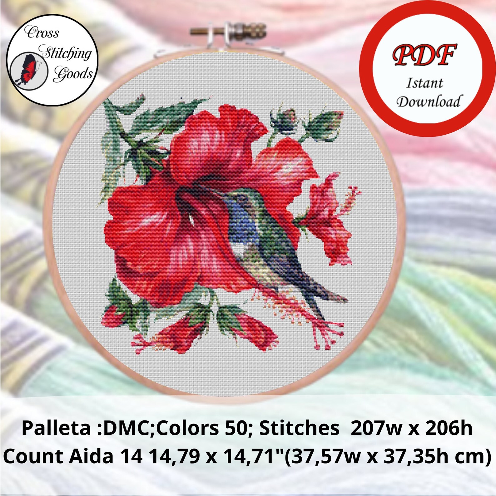 Hibiscus and Hummingbird Cross Stitch Pattern Modern Cross - Etsy