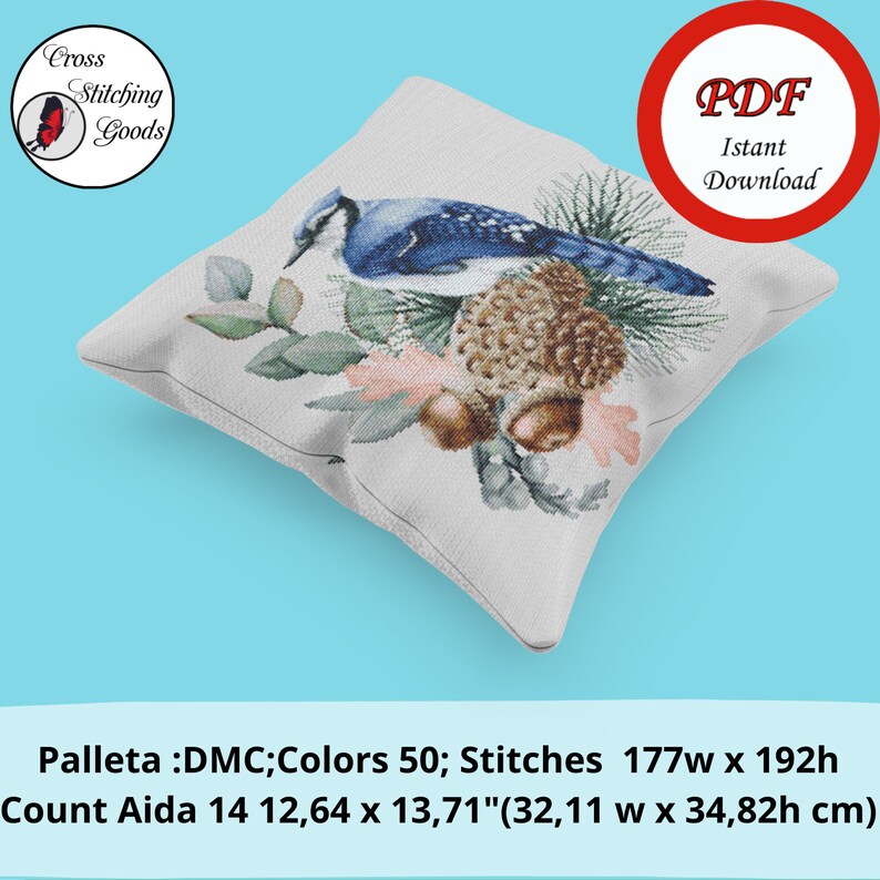 Blue Jay Bird Cross Stitch Pattern ,cross Stitch Patern Pdf,small Cross ...