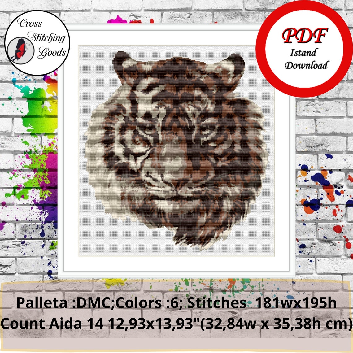 Tiger Cross Stitch Pattern Modern Cross Stitch Pattern PDF | Etsy