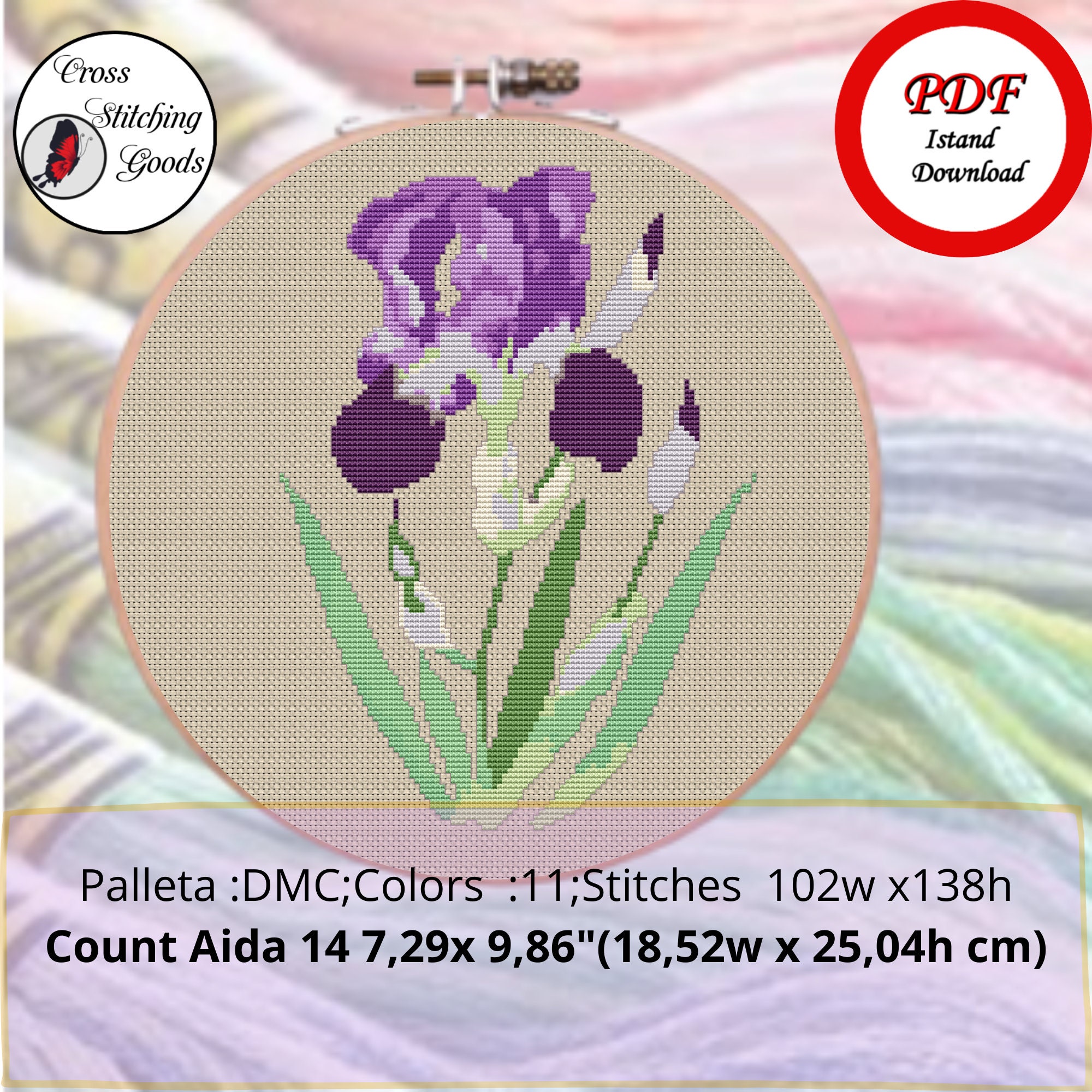Purple Iris Stitch Pattern Easy Cross Stitch Pattern PDF - Etsy
