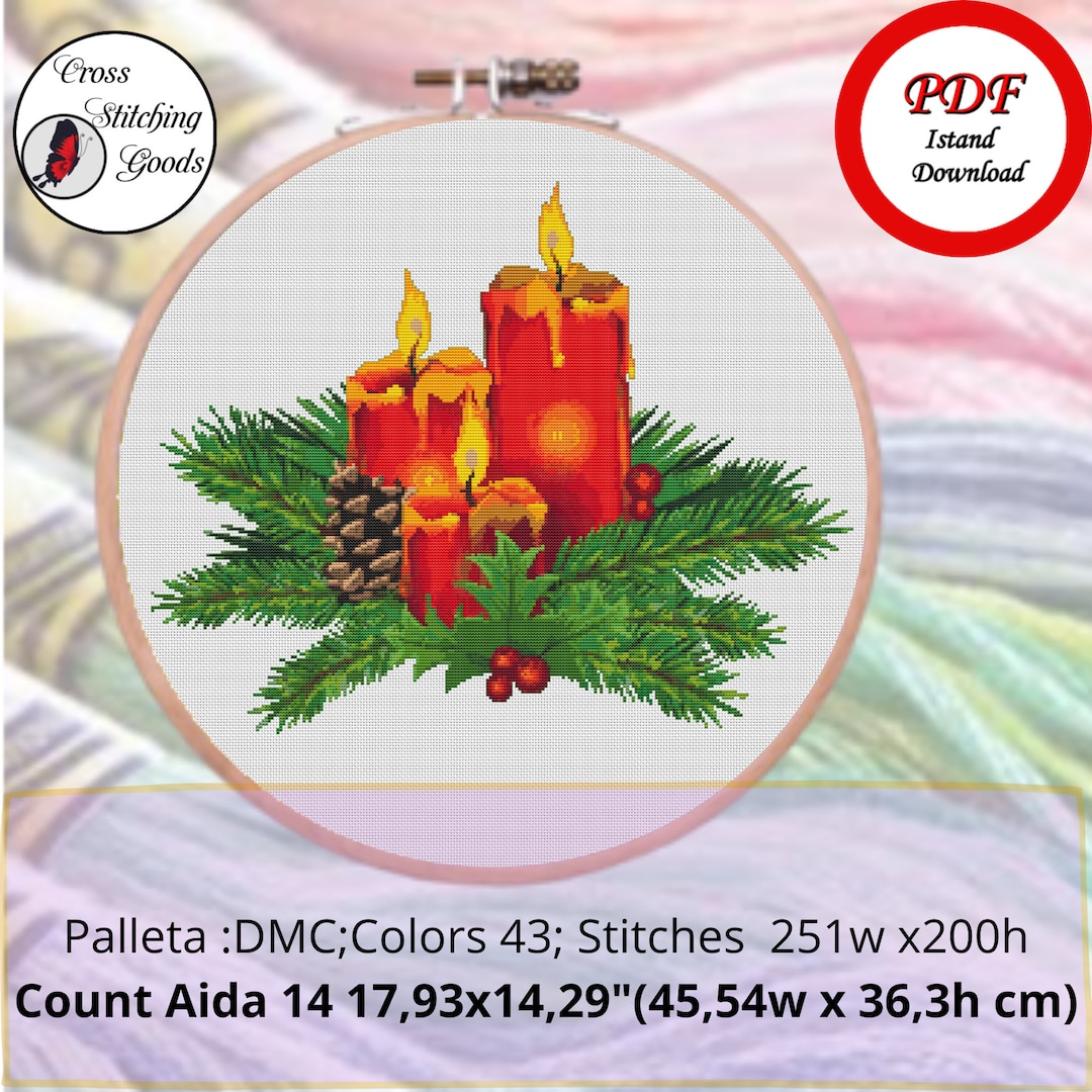 Christmas Candles Cross Stitch Pattern , Modern Cross Stitch Pattern ...