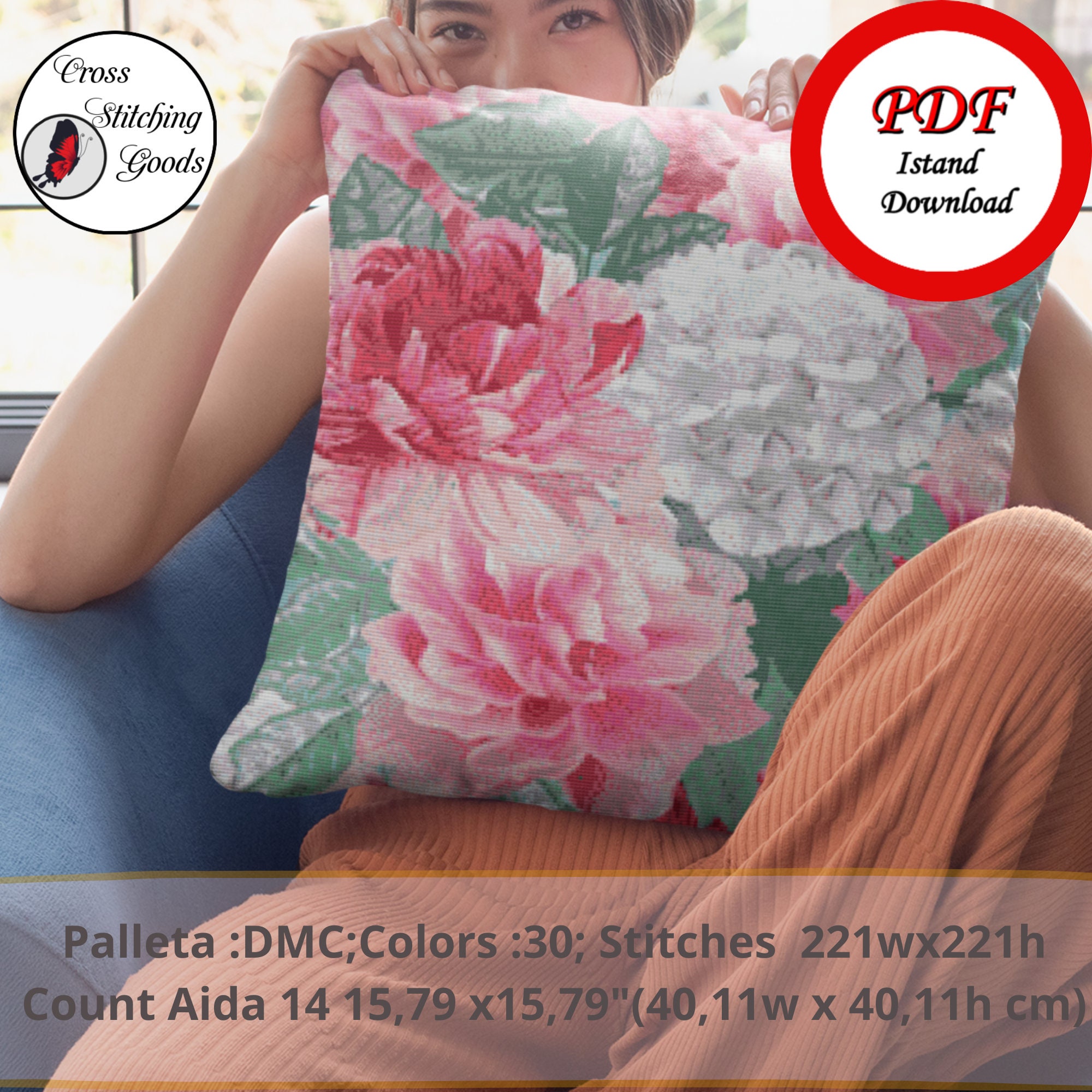 Pillow Pink Flowers Cross Stitch Pattern Easy Cross Stitch - Etsy