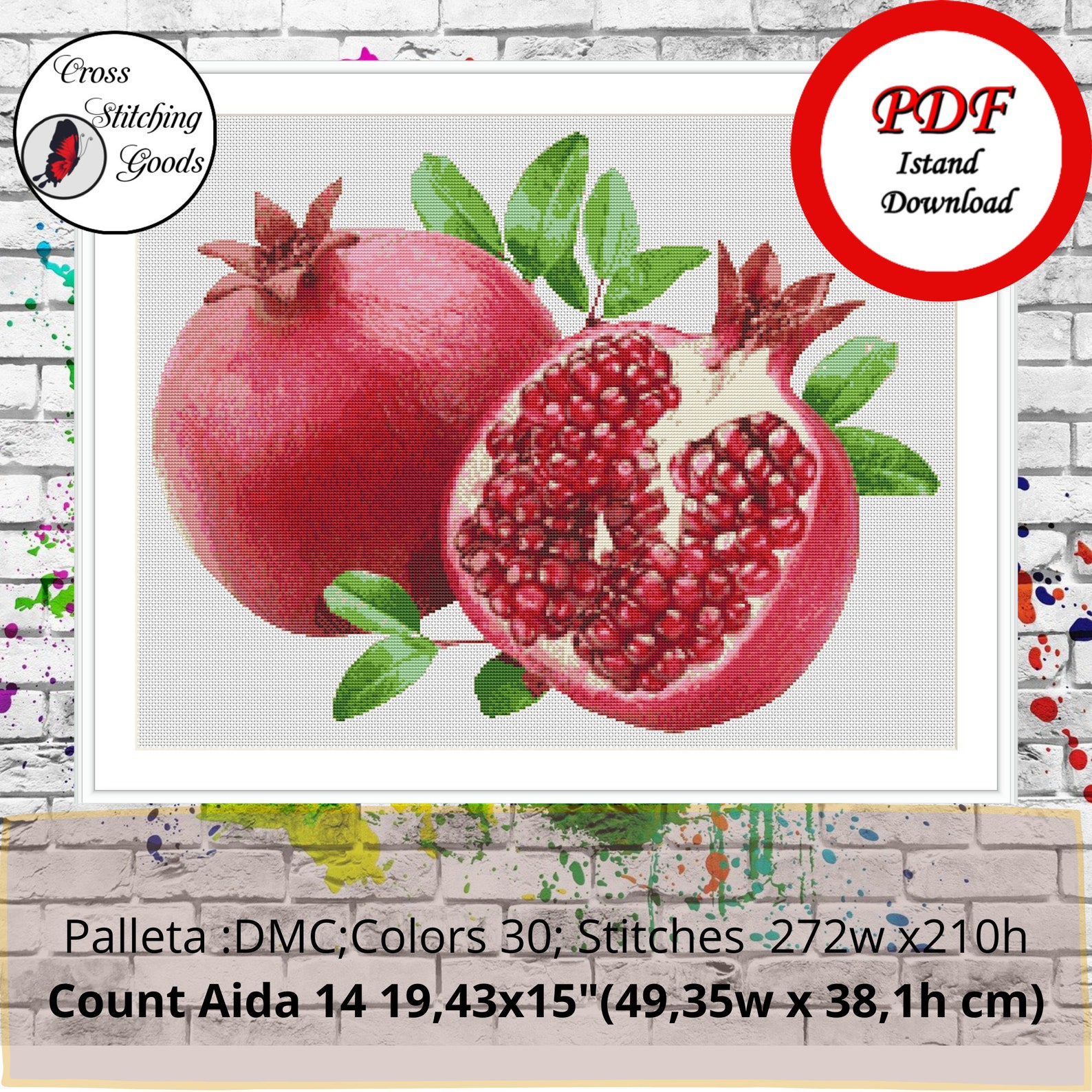 Pomegranate Still Life Cross Stitch Pattern Modern Cross | Etsy