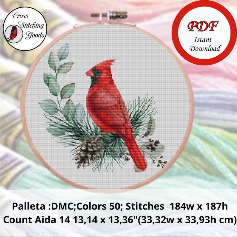 Red Cardinal Bird Cross Stitch Pattern Modern Cross Stitch - Etsy