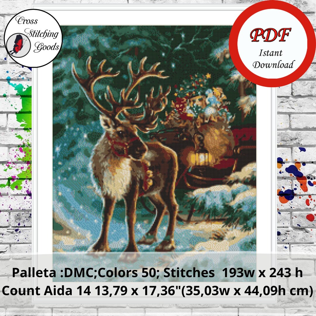 Reindeer Rudolph Cross Stitch Pattern , Modern Cross Stitch Pattern PDF ...
