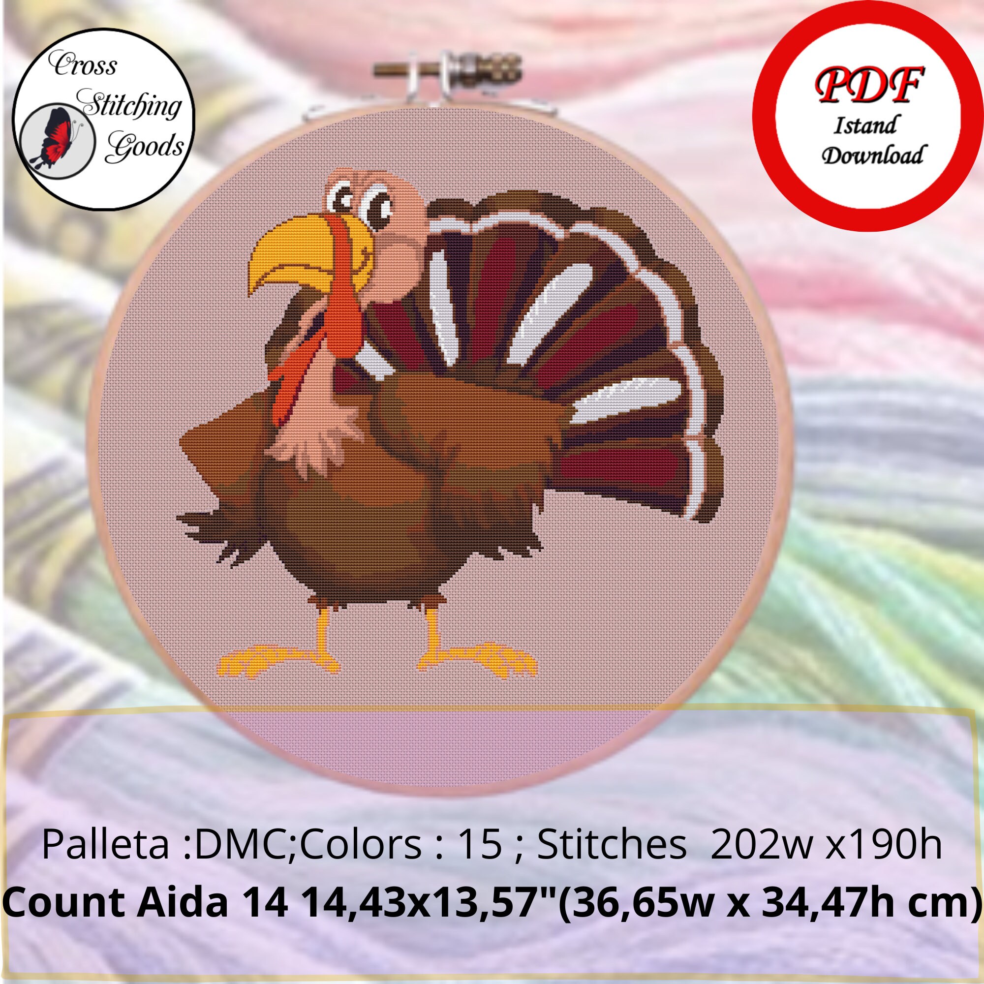Cartoon Turkey Cross Stitch Pattern , Modern Cross Stitch Pattern PDF ...