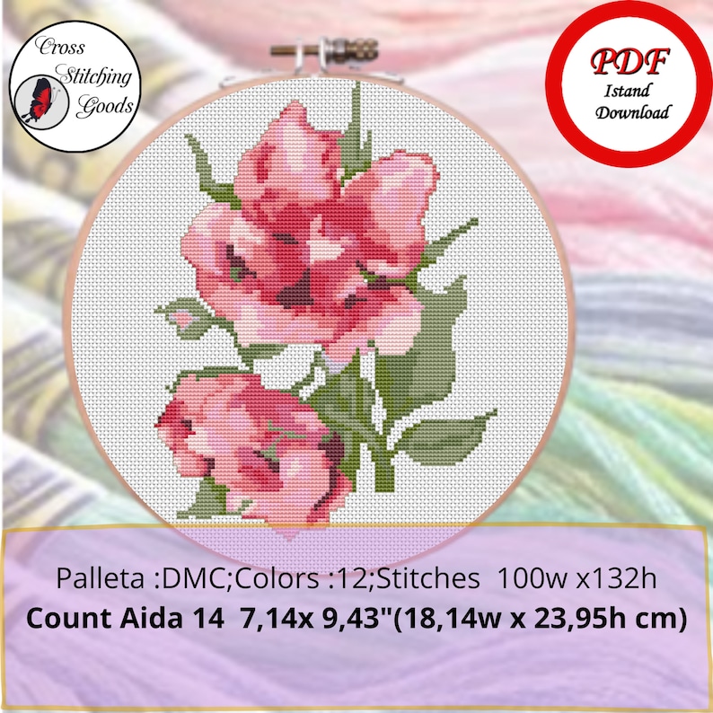 Pink Flowers Cross Stitch Pattern - Etsy