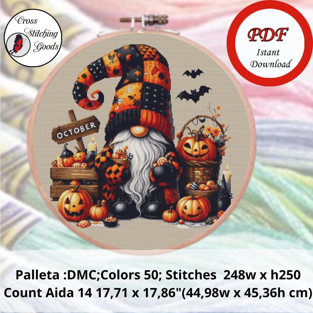 Gnome October,monts Gnomes, Thanksgiving Cross Stitch,fall Cross Stitch ...