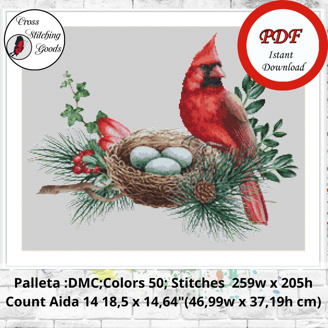 Red Cardinal Bird Cross Stitch Pattern Easy Cross Stitch - Etsy