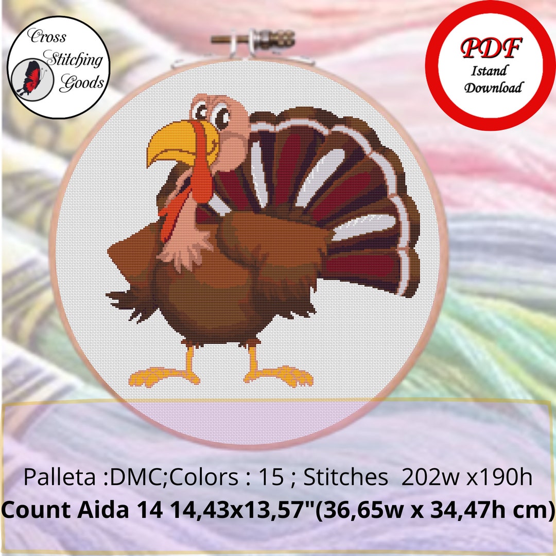 Cartoon Turkey Cross Stitch Pattern , Modern Cross Stitch Pattern PDF ...