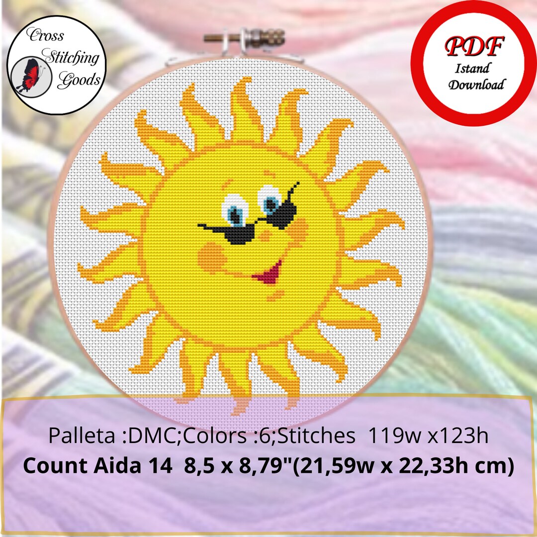 Smiling Sun Cross Stitch Pattern ,smiling Cross Stitch Patern Pdf,easy ...