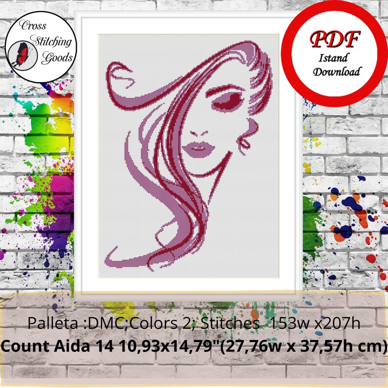 Woman Face Cross Stitch Pattern Modern Cross Stitch Pattern | Etsy