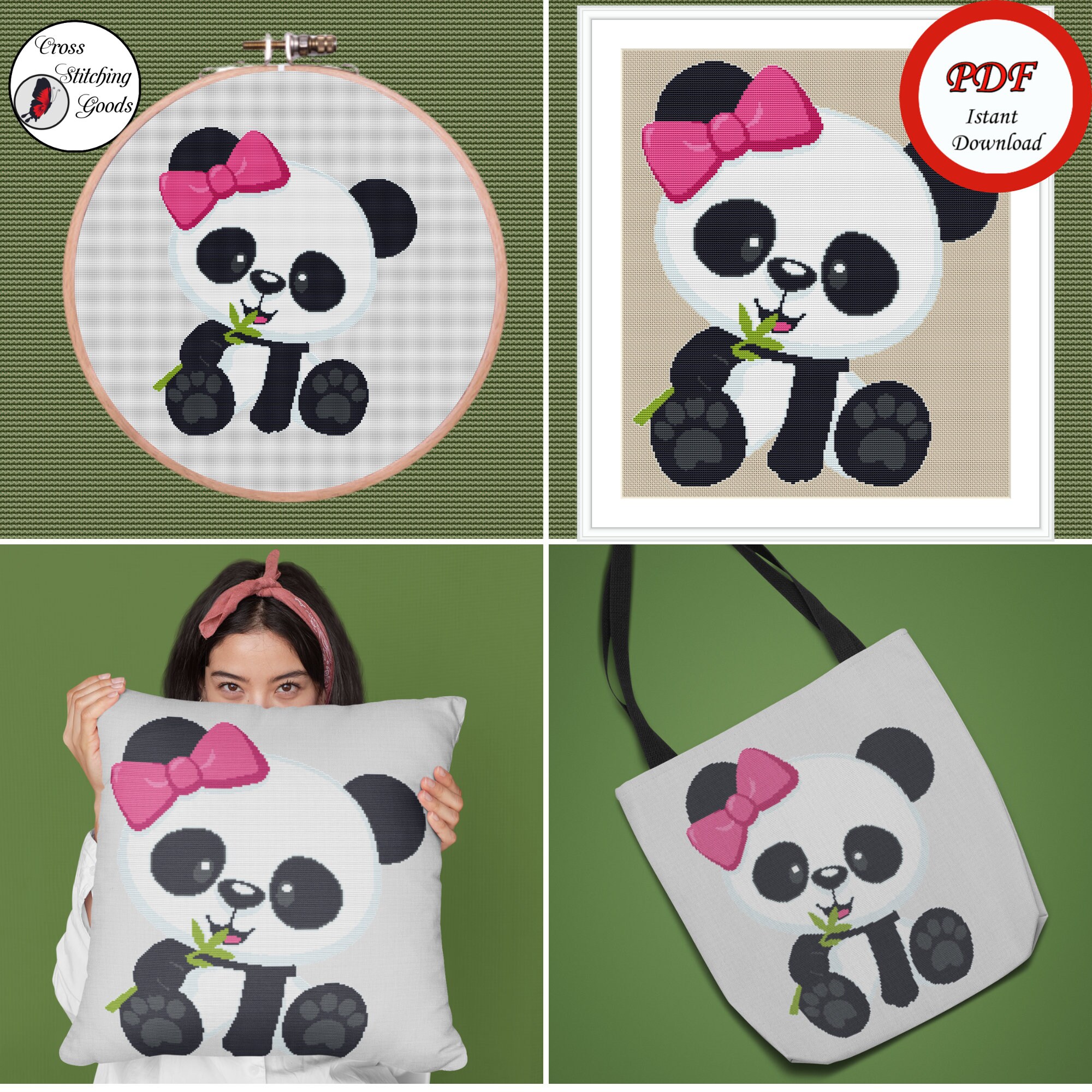 Set Cute Pandas Set of 6 Pandas Cross Stitch Patterns , Modern Cross ...