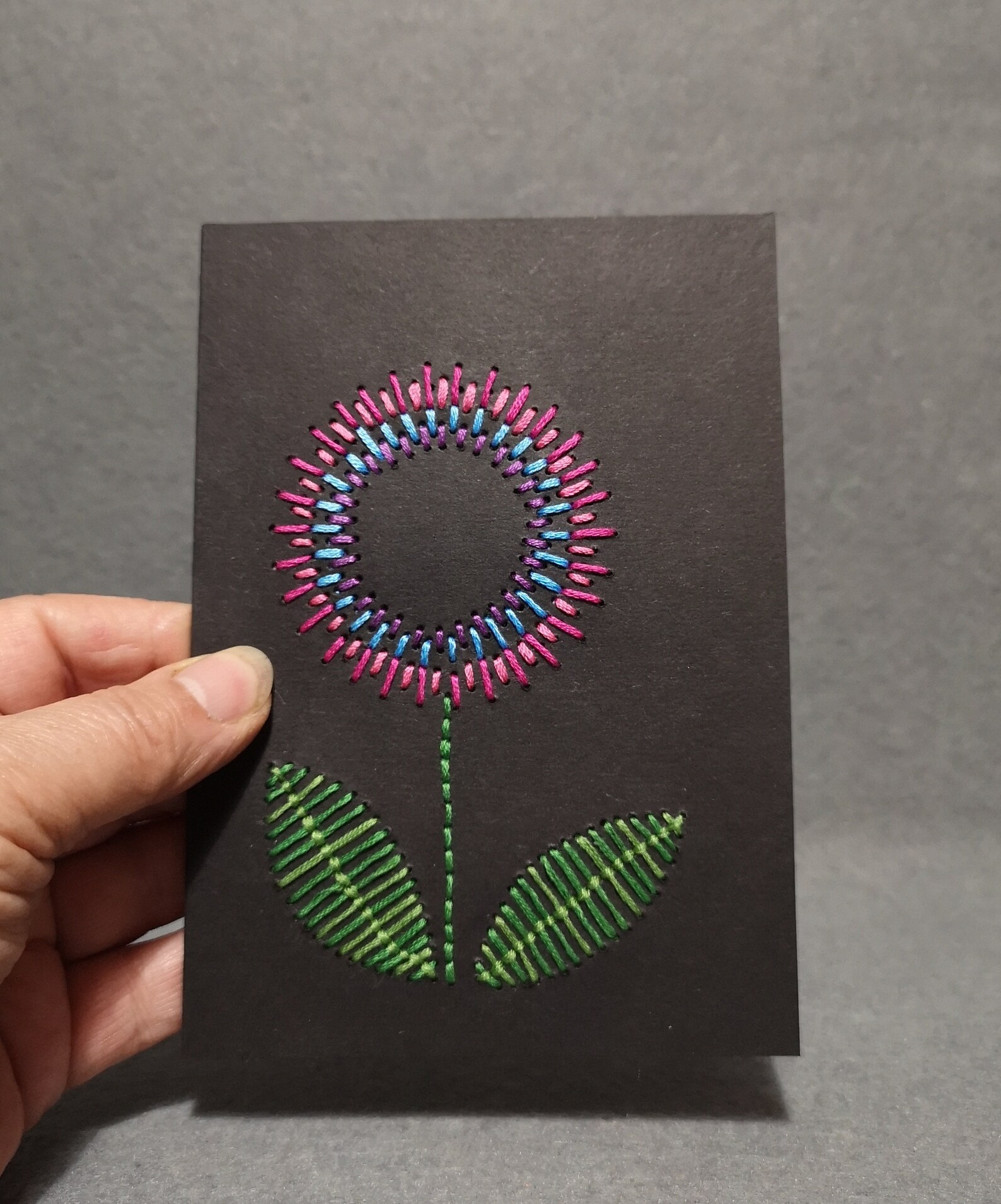 Hand Stitched Flower Card - Etsy