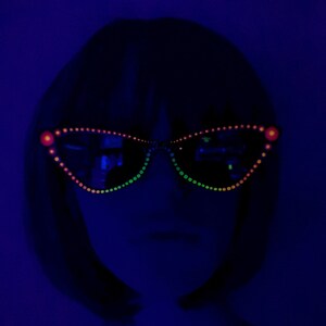Neon Rave Accessory - Cateye Festival Sunnies - Rainbow Black Light UV ...