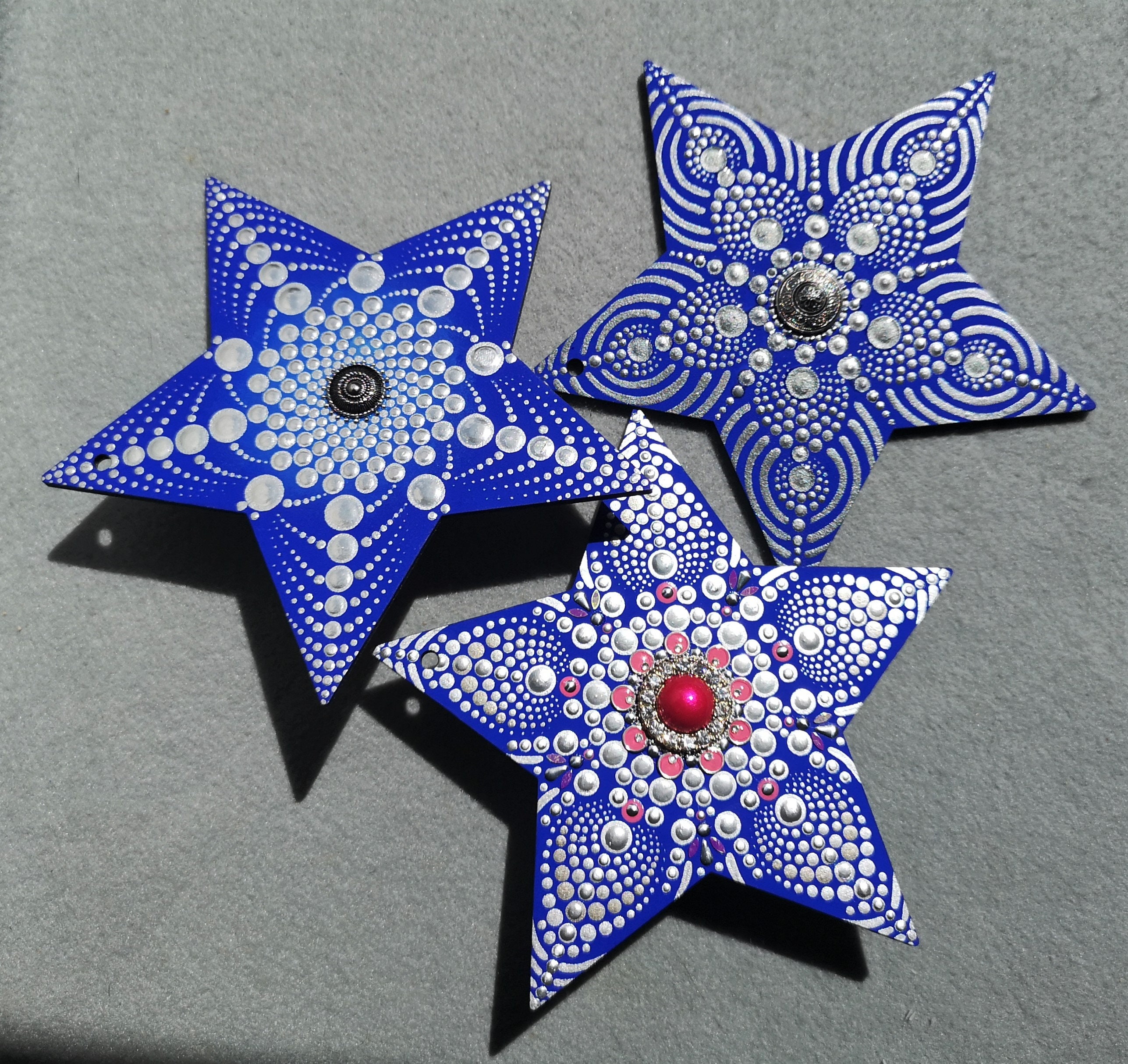 Hand-painted Wooden Star Blue and Silver Hanging Star - Etsy