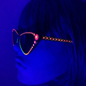 Neon Rave Accessory - Cateye Festival Sunnies - Rainbow Black Light UV ...