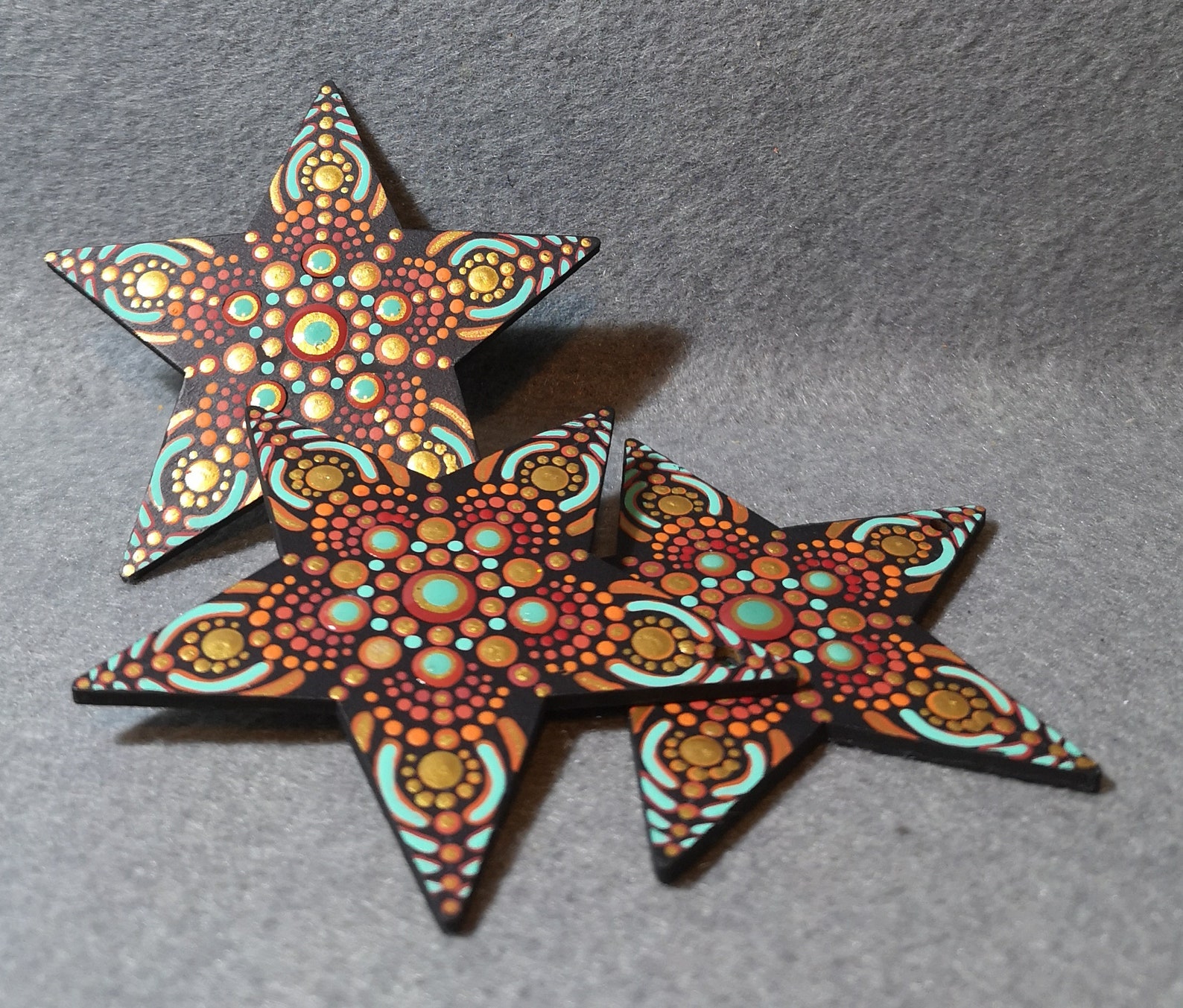 Hand Painted Dot Mandalahanging Stars, Orange and Teal - Etsy