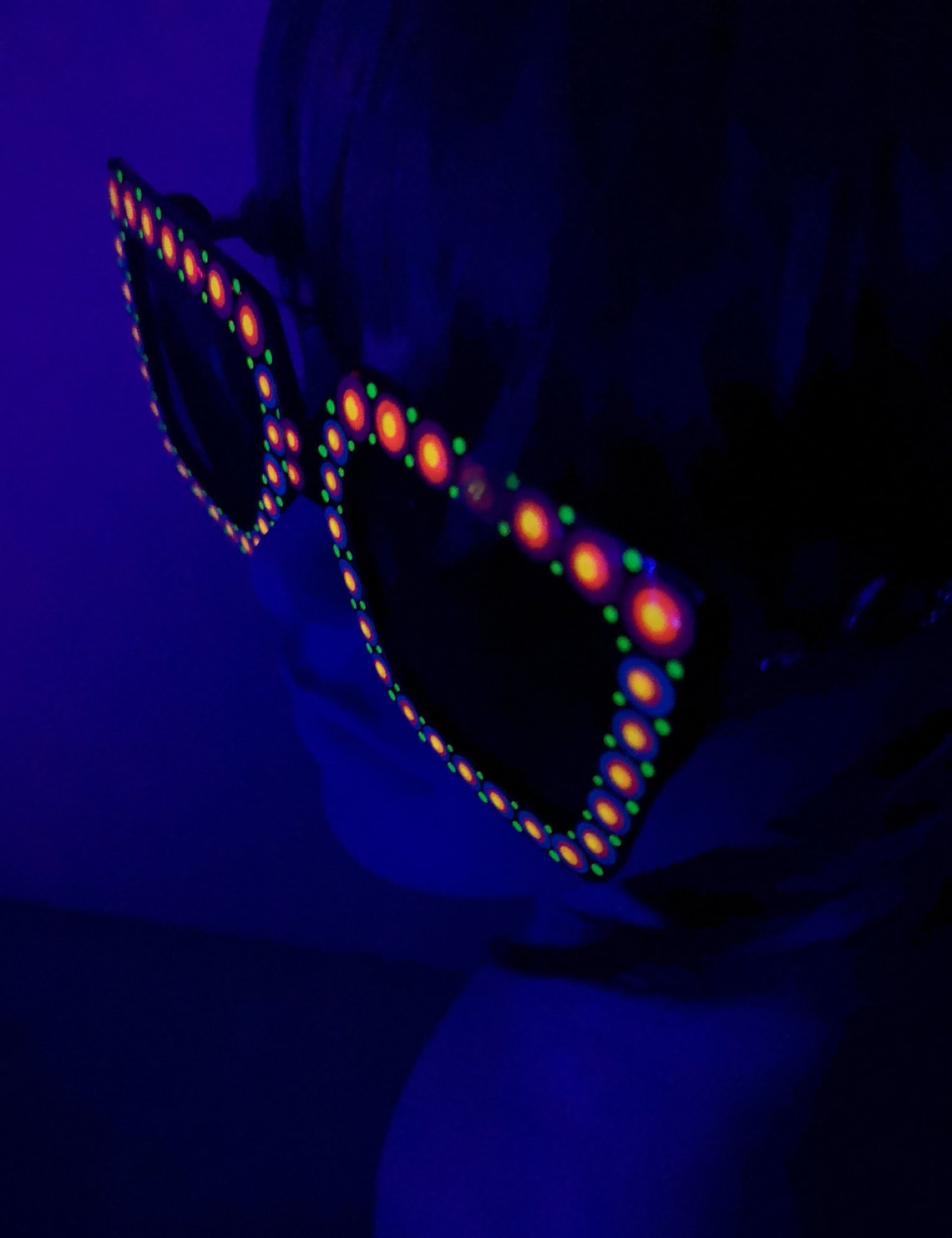 Festival Sunglasses - Neon Rave Accessory - Rainbow Blacklight -UV Glow ...