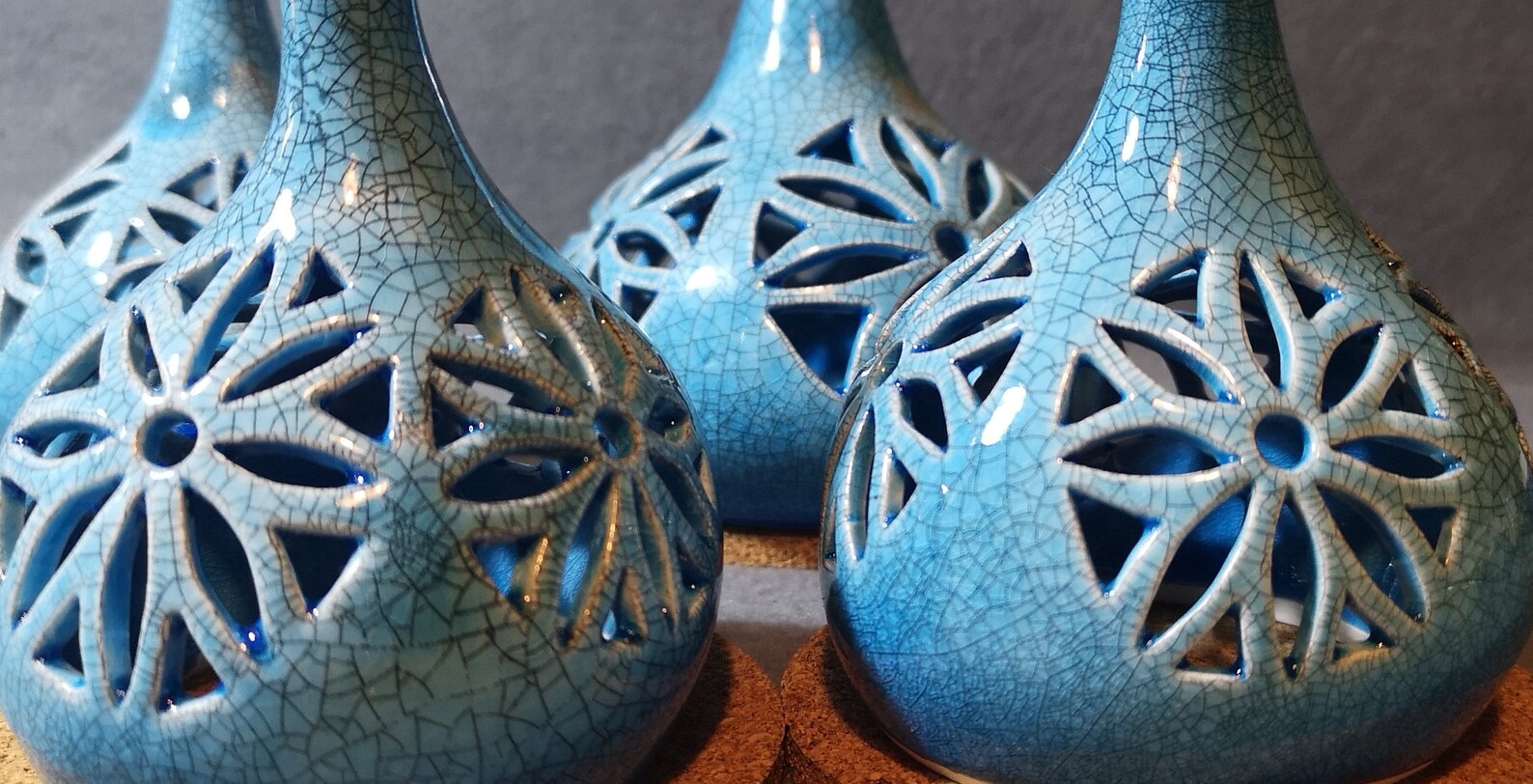 Ceramic Lantern - Blue Glaze - Incised Pattern - Night Light Lamp - Tea ...
