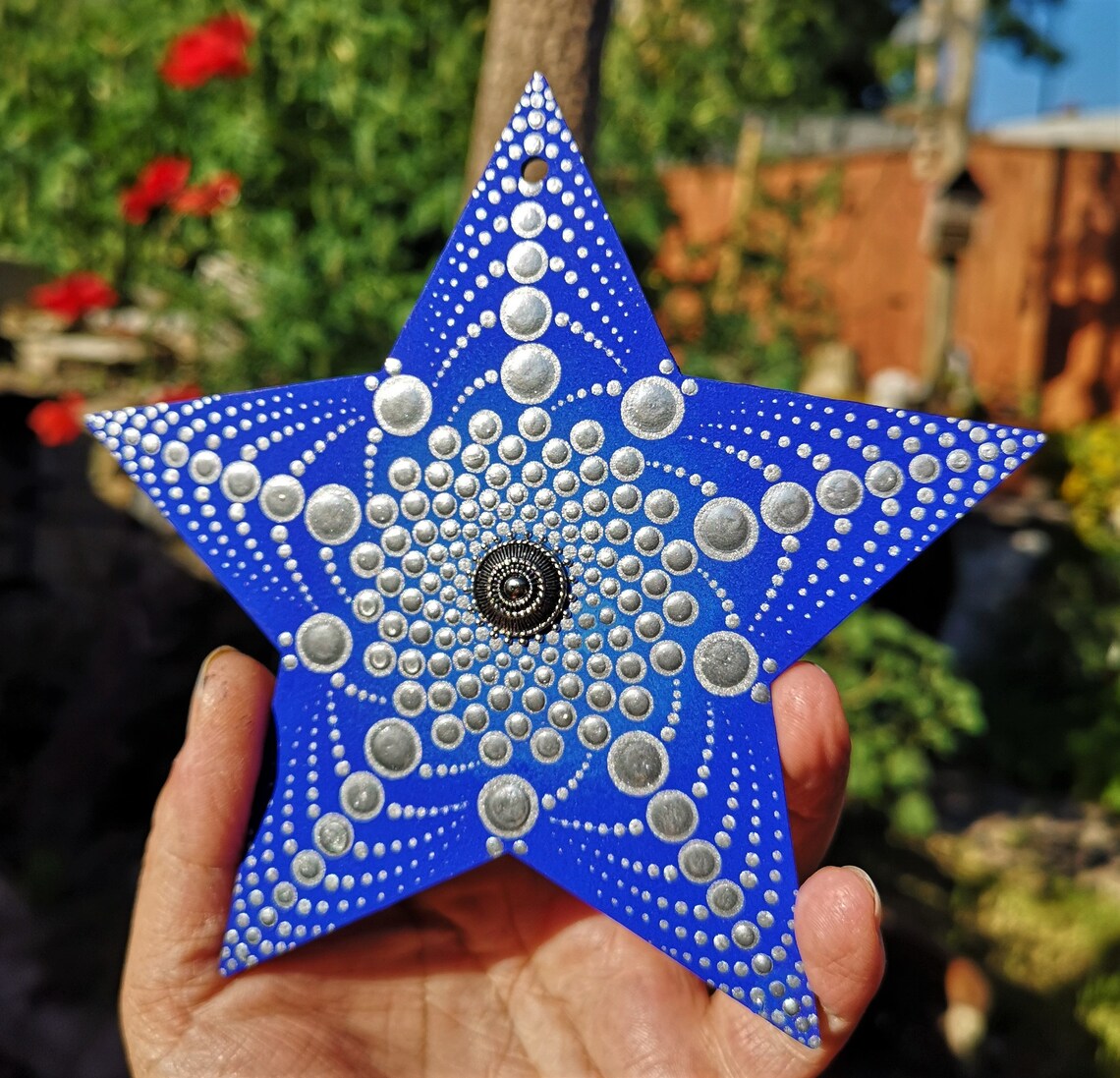 Hand-painted wooden star blue and silver hanging star | Etsy