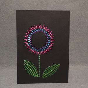 Hand Stitched Flower Card - Etsy