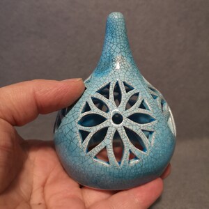 Ceramic Lantern - Blue Glaze - Incised Pattern - Night Light Lamp - Tea ...