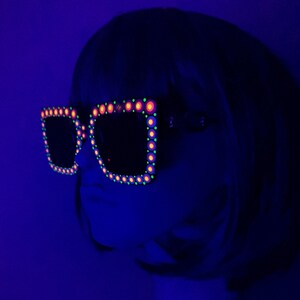 Festival Sunglasses - Neon Rave Accessory - Rainbow Blacklight -UV Glow ...