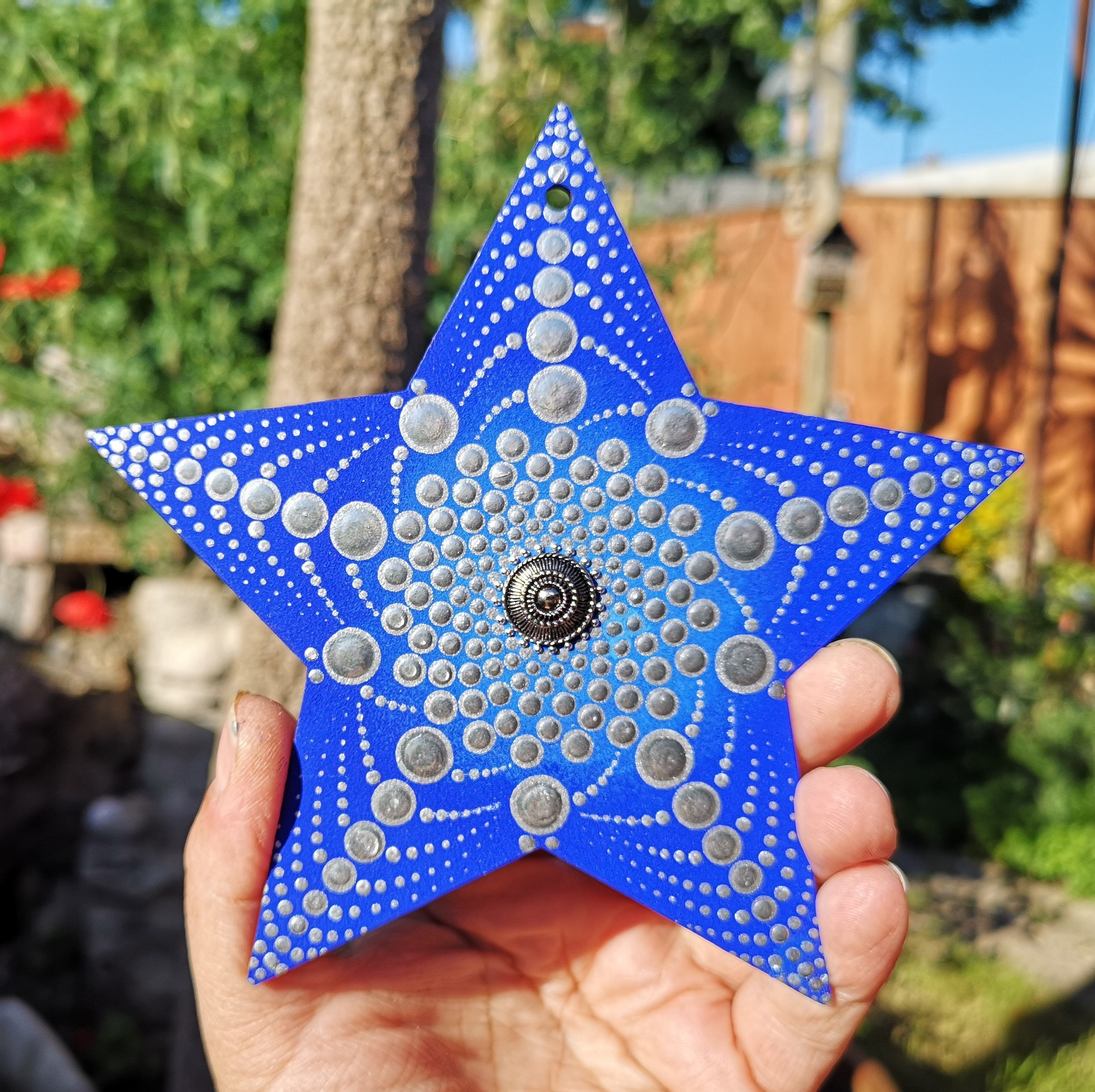 Hand-painted Wooden Star Blue and Silver Hanging Star - Etsy