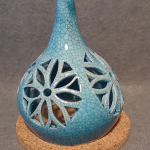 Ceramic Lantern - Blue Glaze - Incised Pattern - Night Light Lamp - Tea ...