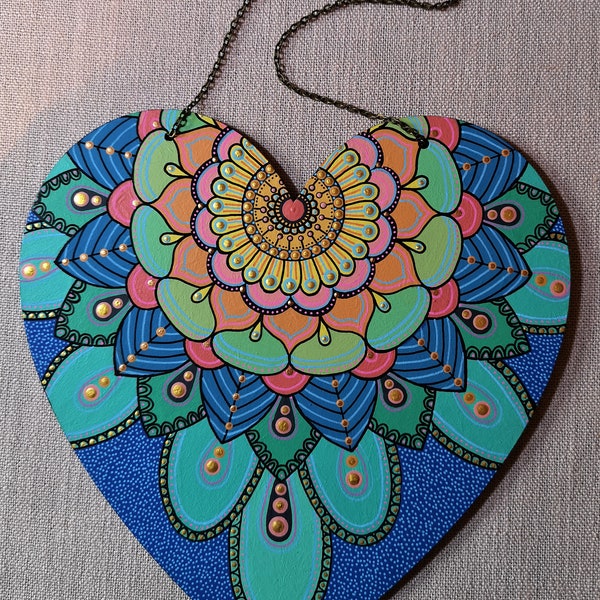 Mandala Painted Heart - Etsy