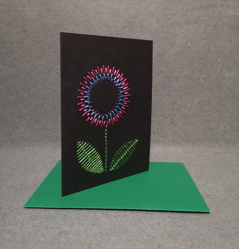 Hand Stitched Flower Card - Etsy