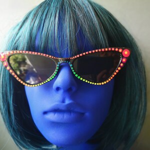 Neon Rave Accessory - Cateye Festival Sunnies - Rainbow Black Light UV ...