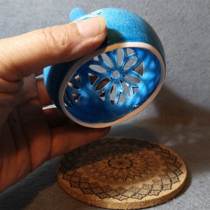 Ceramic Lantern - Blue Glaze - Incised Pattern - Night Light Lamp - Tea ...