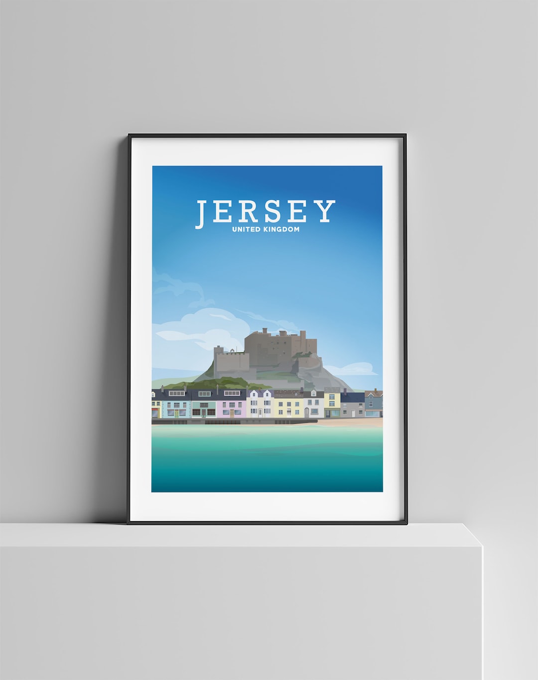 Jersey Travel Poster Saint Helier Print, Gorey Harbour, Channel Islands ...