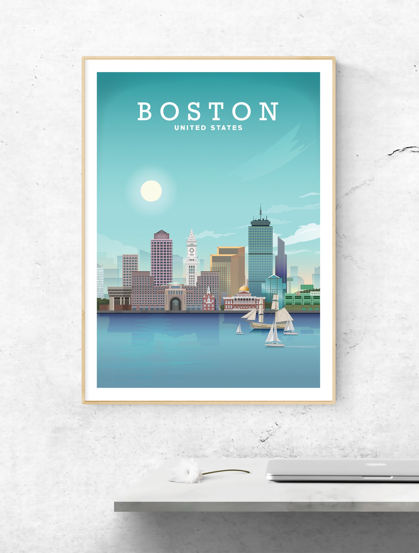 Boston Poster, Fenway Stadium, Boston Red Sox, Boston Harbour, USA ...