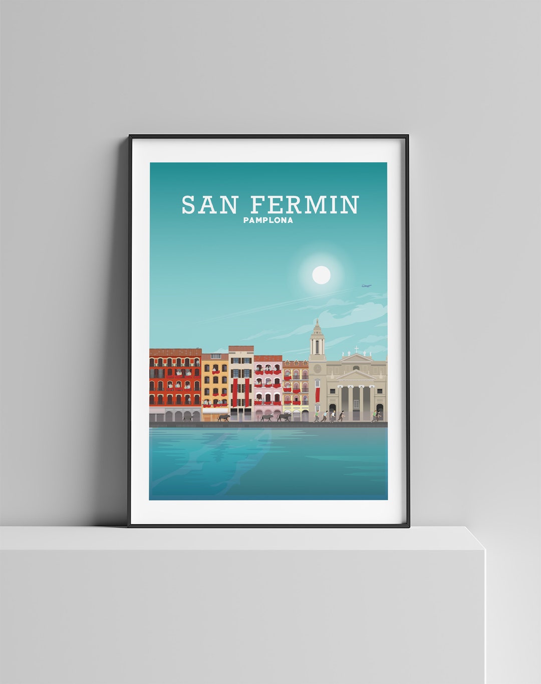 Running Bulls. Pamplona Spain, San Fermin Print, Travel Poster A1/A2/A3 ...